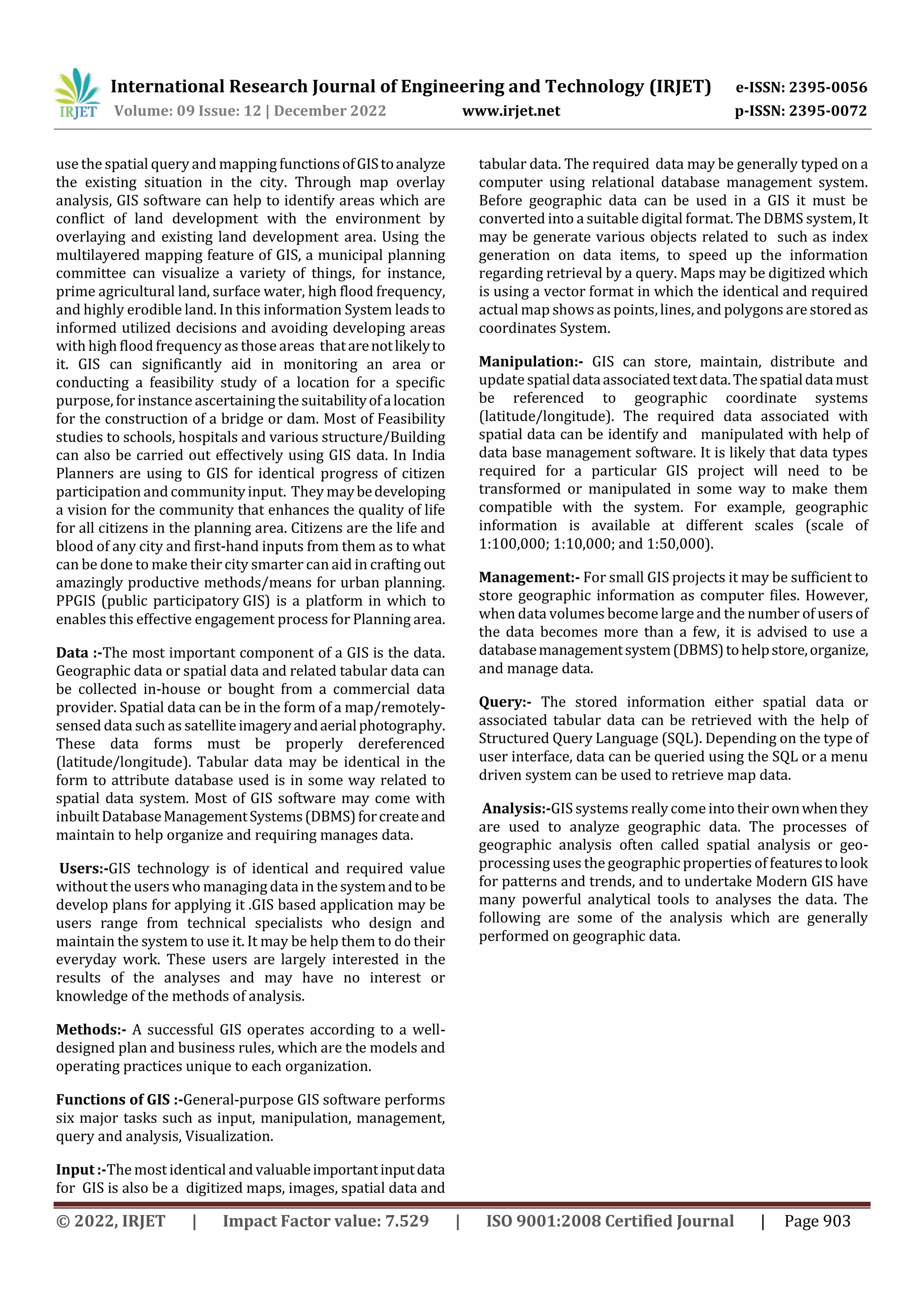 GIS Application Used in Urban Planning In India | PDF