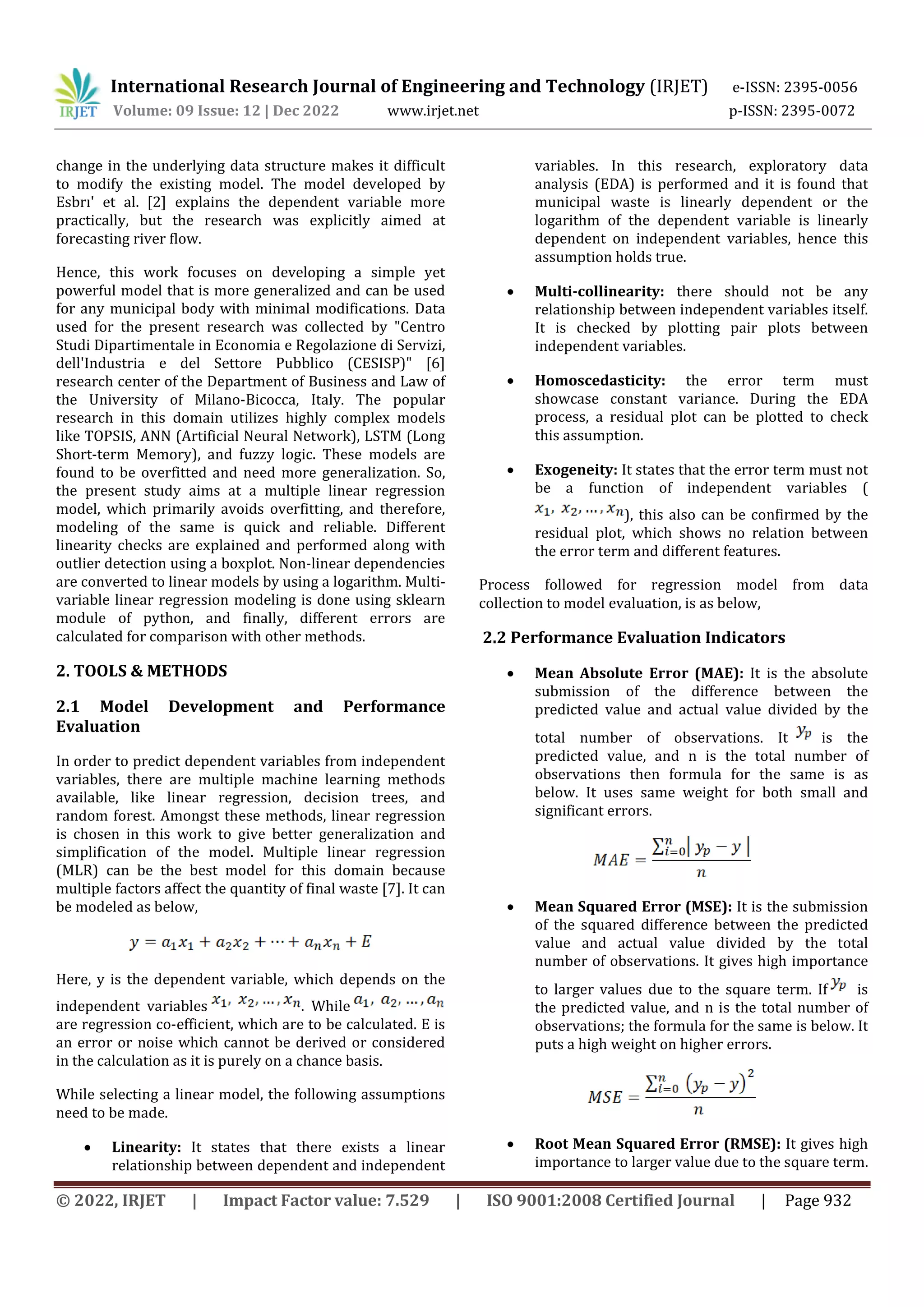Forecasting Municipal Solid Waste Generation Using a Multiple Linear Regression Model | PDF