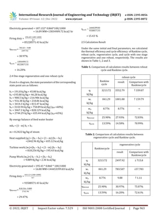 Comparison of Thermal Performance of Rankine Cycle, Reheat Cycle ...