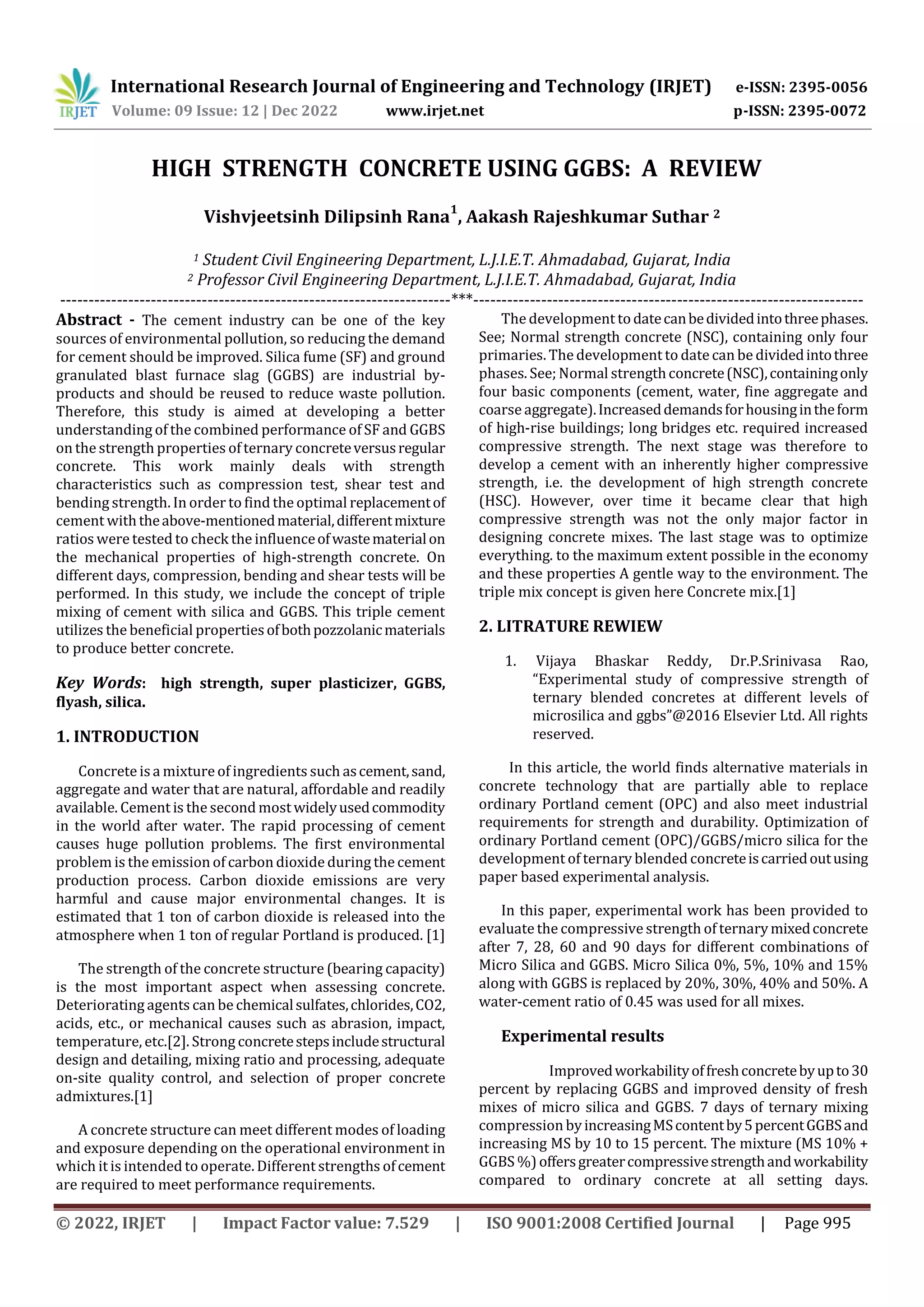 HIGH STRENGTH CONCRETE USING GGBS: A REVIEW | PDF