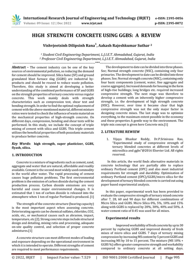 HIGH STRENGTH CONCRETE USING GGBS: A REVIEW | PDF