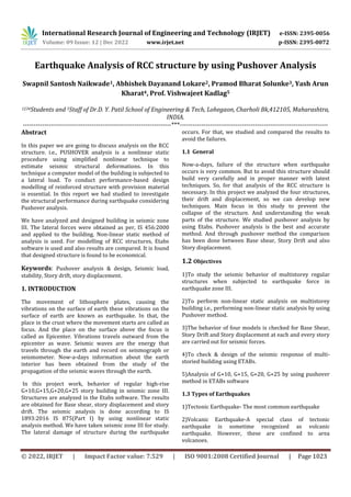 Earthquake Analysis of RCC structure by using Pushover Analysis | PDF