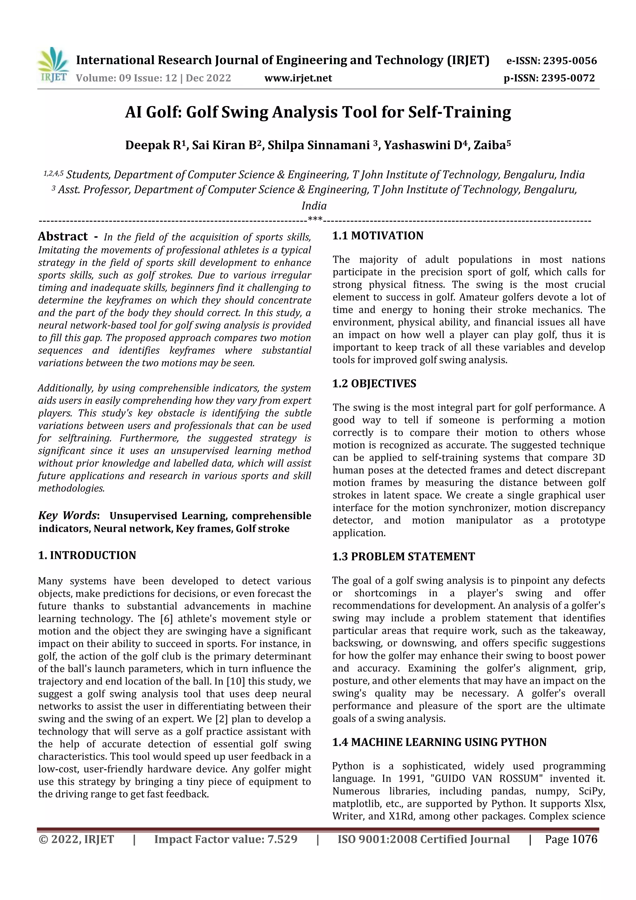 AI Golf: Golf Swing Analysis Tool for Self-Training | PDF