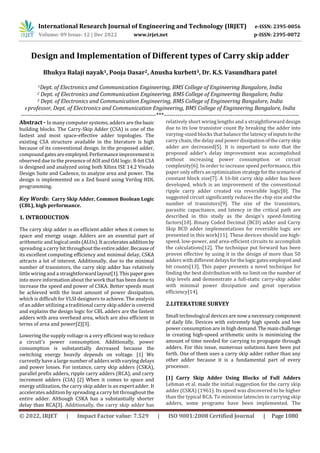 Design and Implementation of Different types of Carry skip adder | PDF