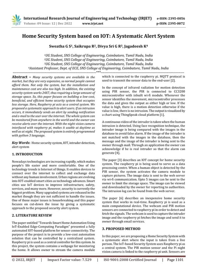Home Security System Based On Iot A Systematic Alert System Pdf