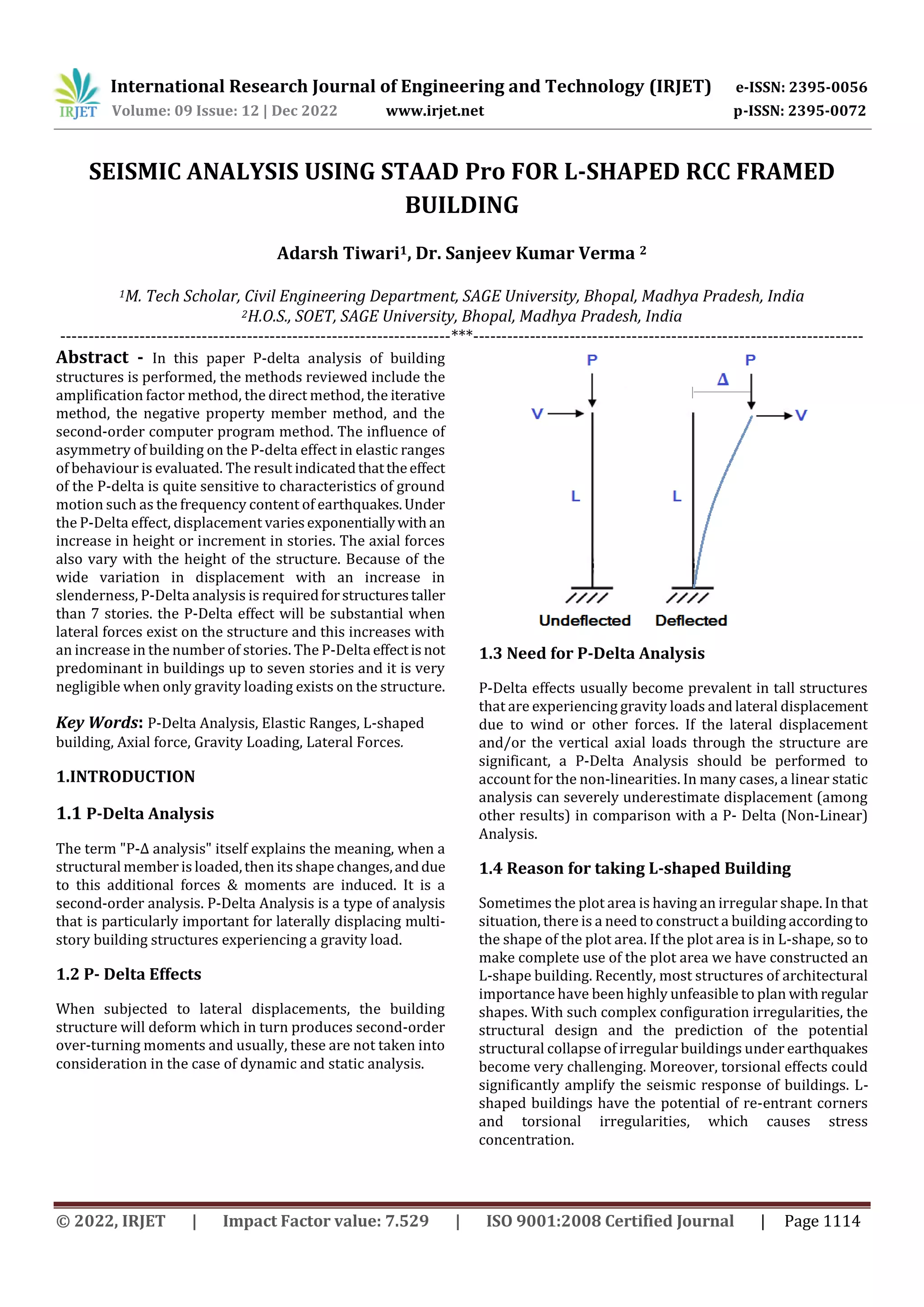 SEISMIC ANALYSIS USING STAAD Pro FOR L-SHAPED RCC FRAMED BUILDING | PDF