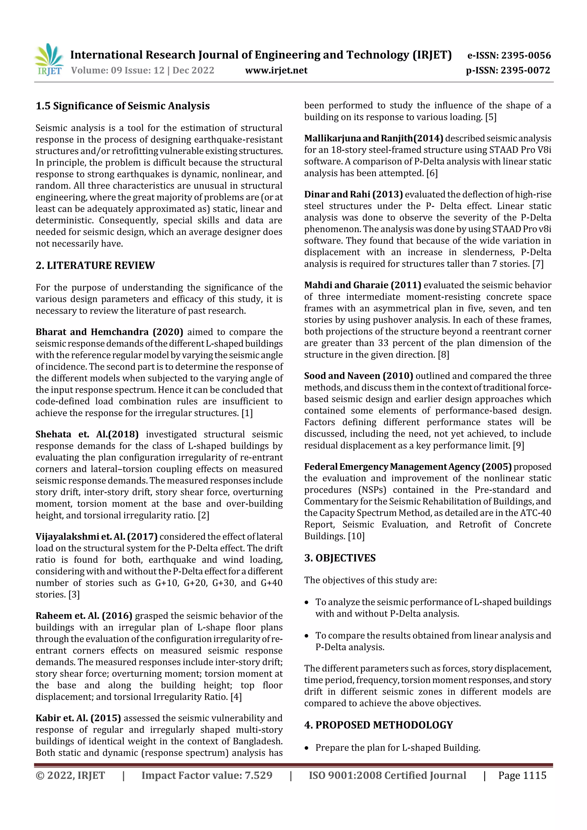 SEISMIC ANALYSIS USING STAAD Pro FOR L-SHAPED RCC FRAMED BUILDING | PDF