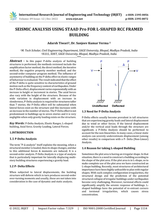 SEISMIC ANALYSIS USING STAAD Pro FOR L-SHAPED RCC FRAMED BUILDING | PDF