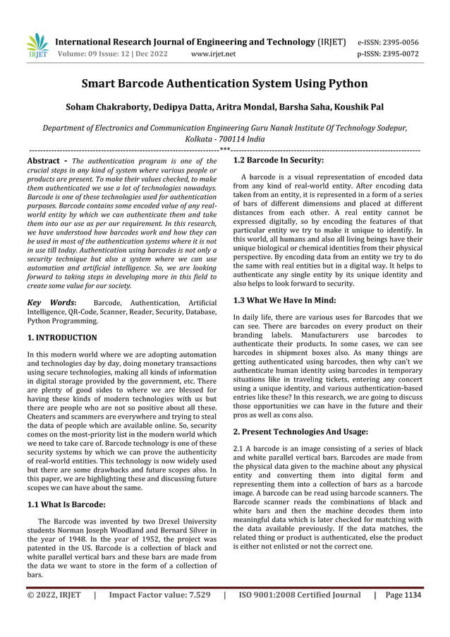 Smart Barcode Authentication System Using Python Pdf