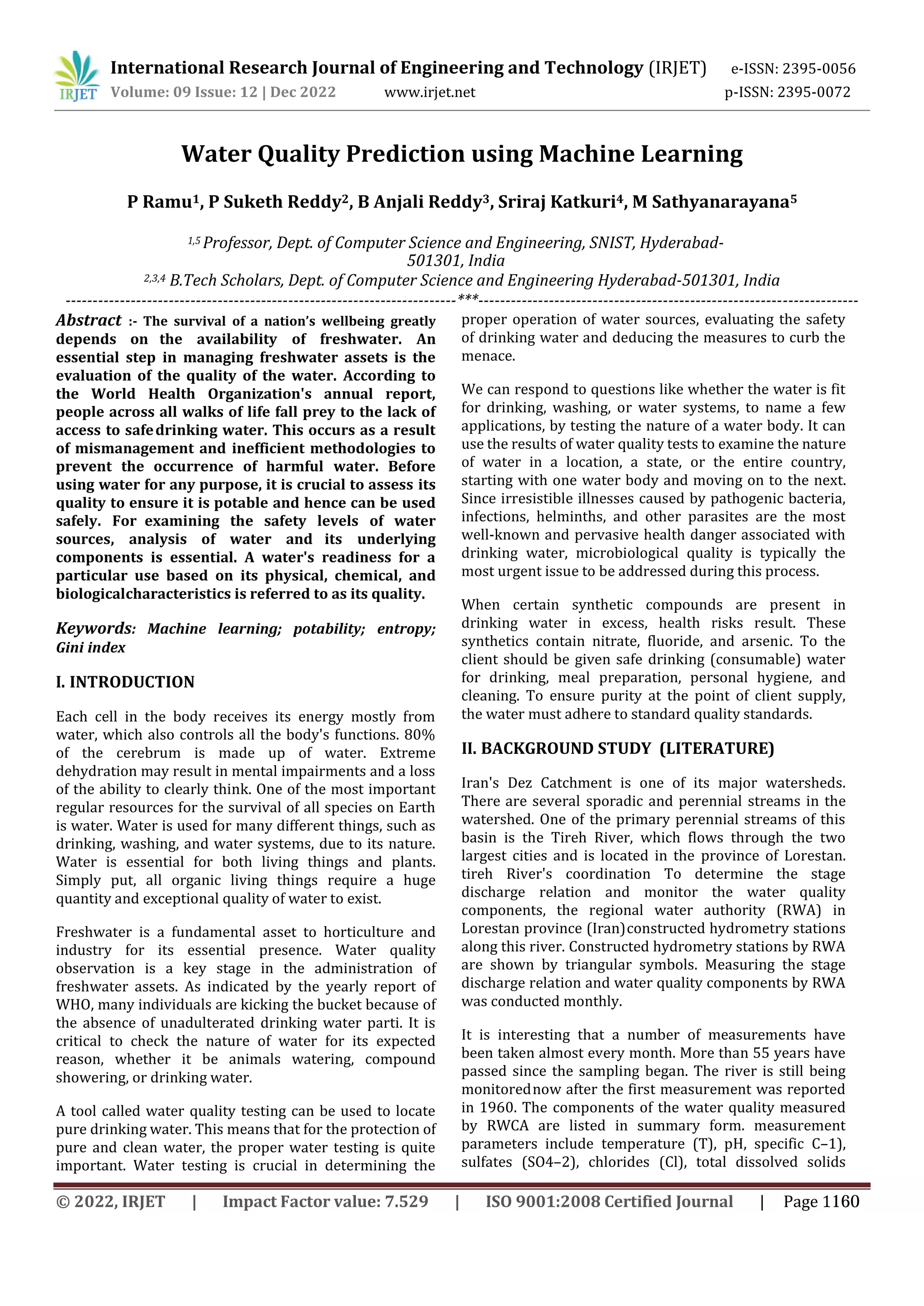 Water Quality Prediction using Machine Learning | PDF