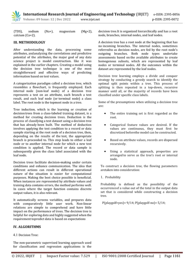 Water Quality Prediction using Machine Learning | PDF