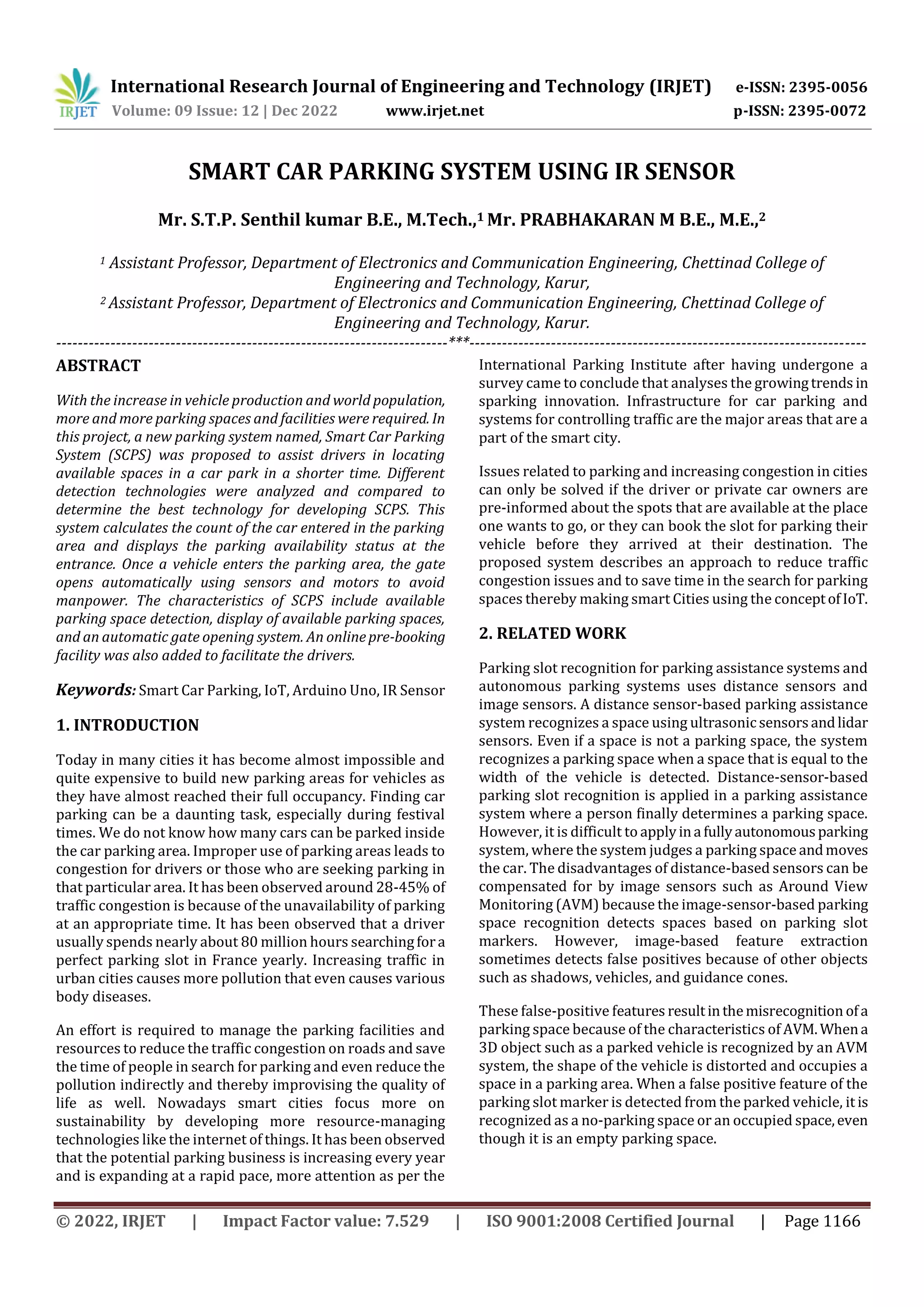 SMART CAR PARKING SYSTEM USING IR SENSOR | PDF
