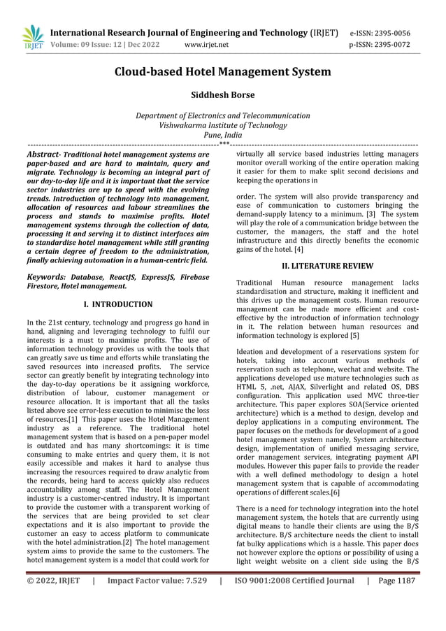 Cloud-based Hotel Management System | PDF | Web Development | Internet