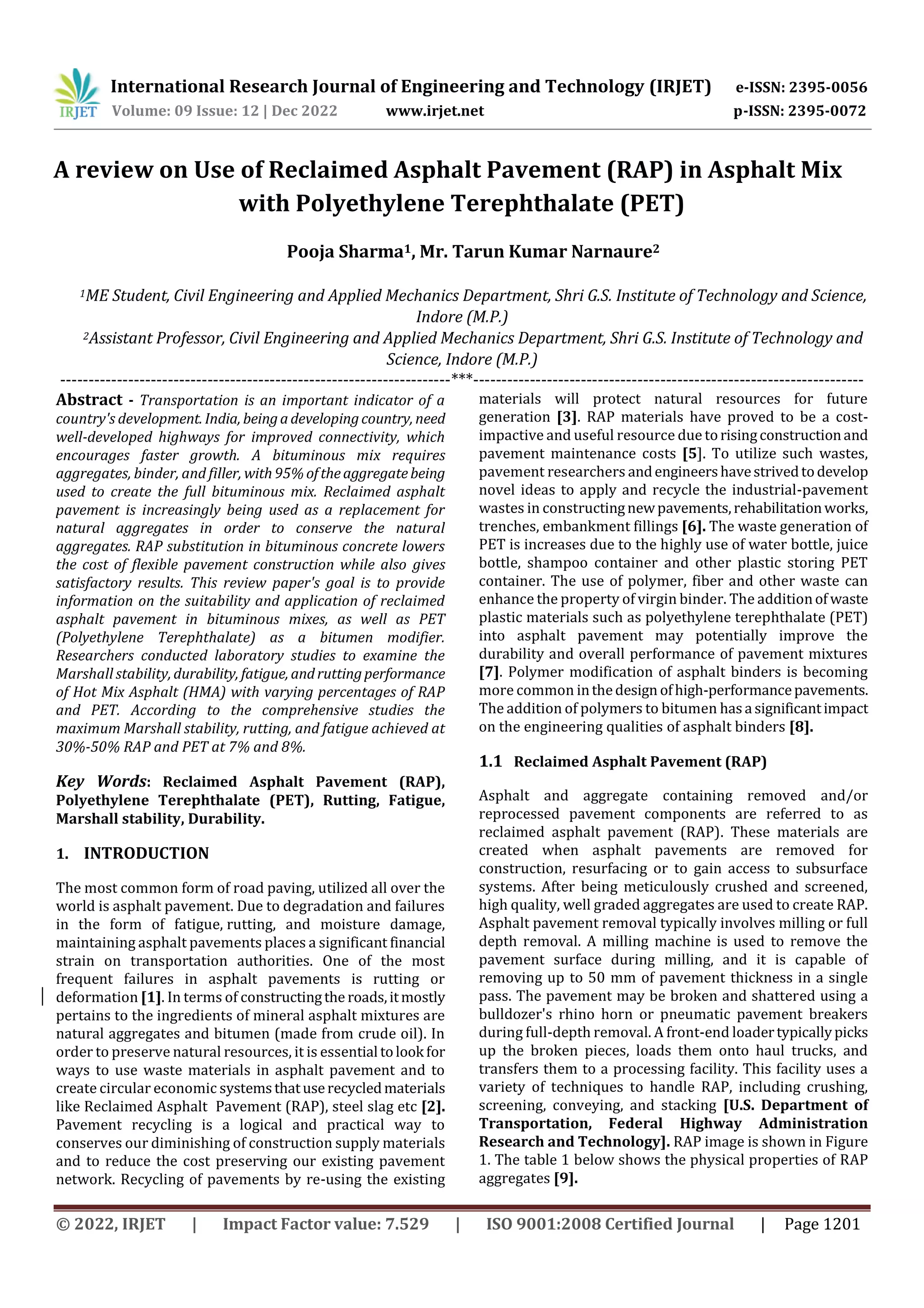 A review on Use of Reclaimed Asphalt Pavement (RAP) in Asphalt Mix with ...