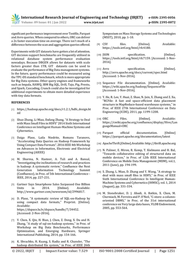 Performance Enhancement using Appropriate File Formats in Big Data Hadoop Ecosystem | PDF