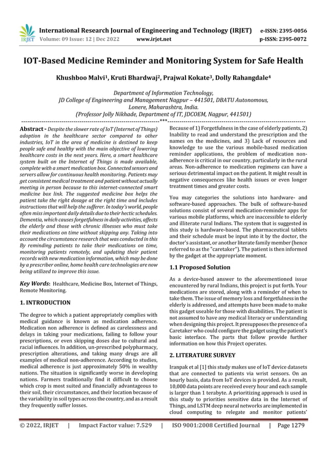 IOT-Based Medicine Reminder and Monitoring System for Safe Health | PDF ...
