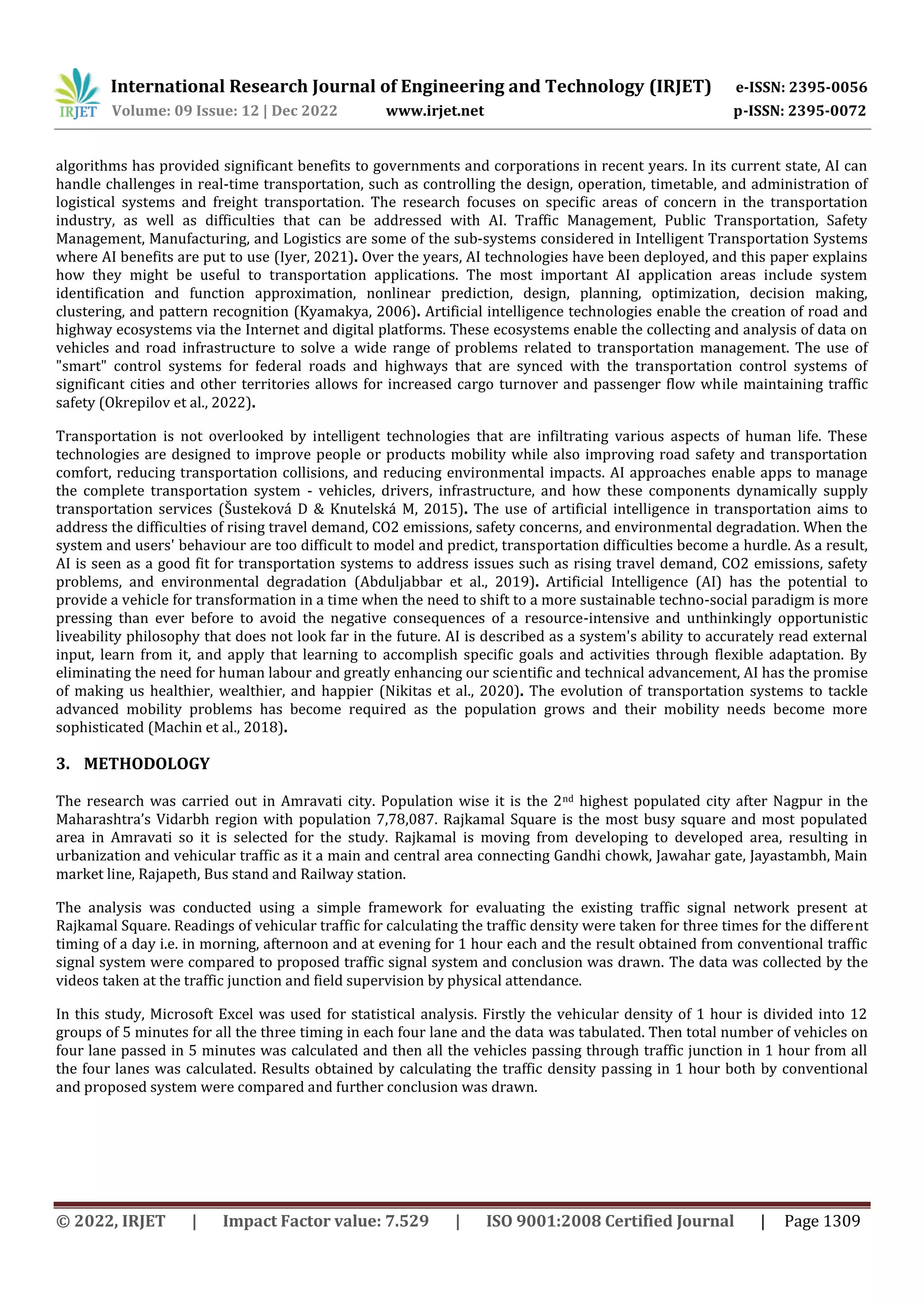 Study of road transport system for Amravati city using Artificial ...