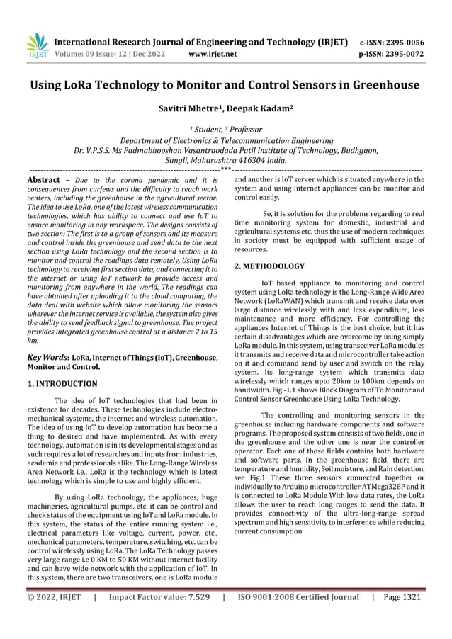 Using LoRa Technology to Monitor and Control Sensors in Greenhouse | PDF