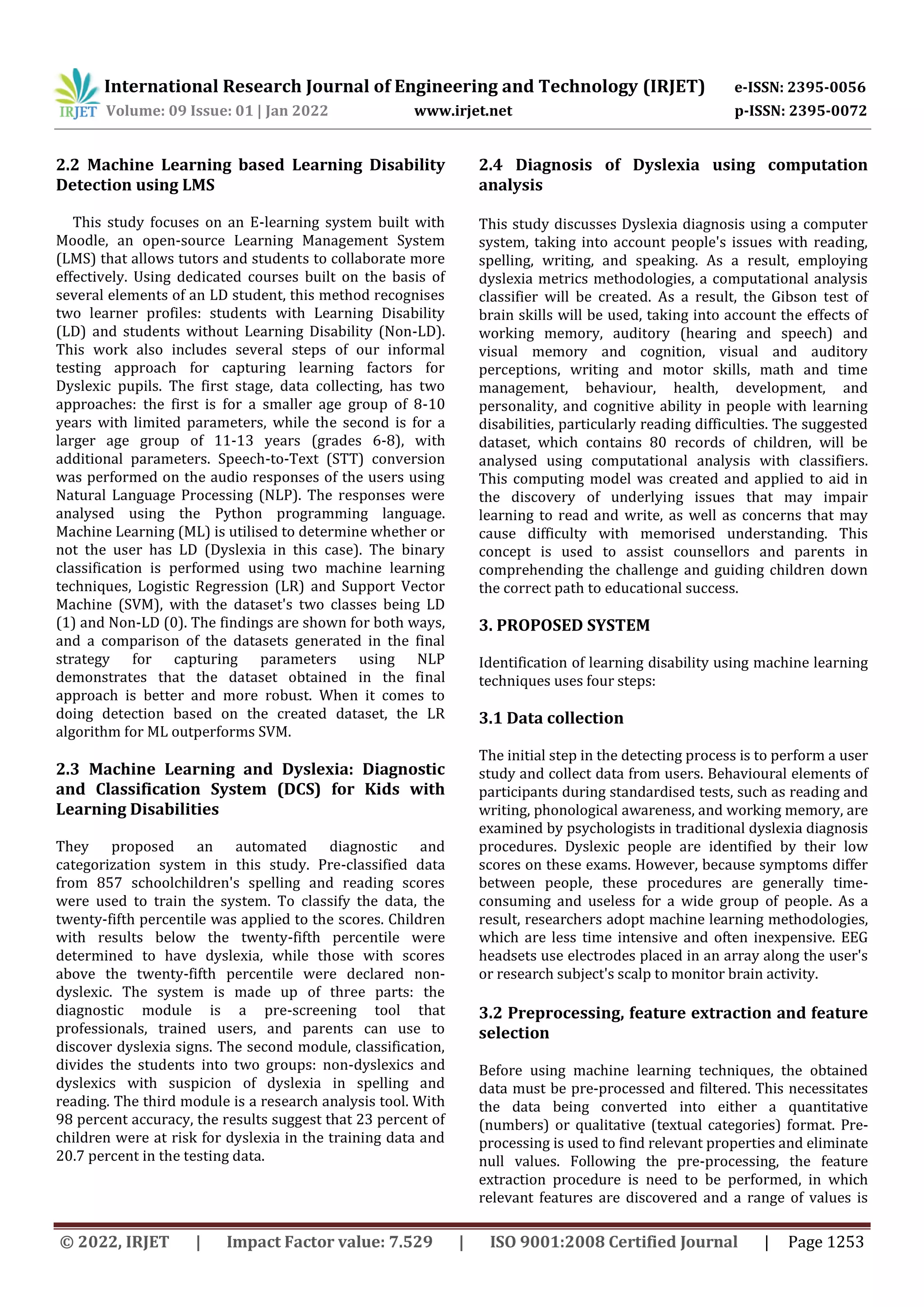 Identification of Learning Disability using ML | PDF