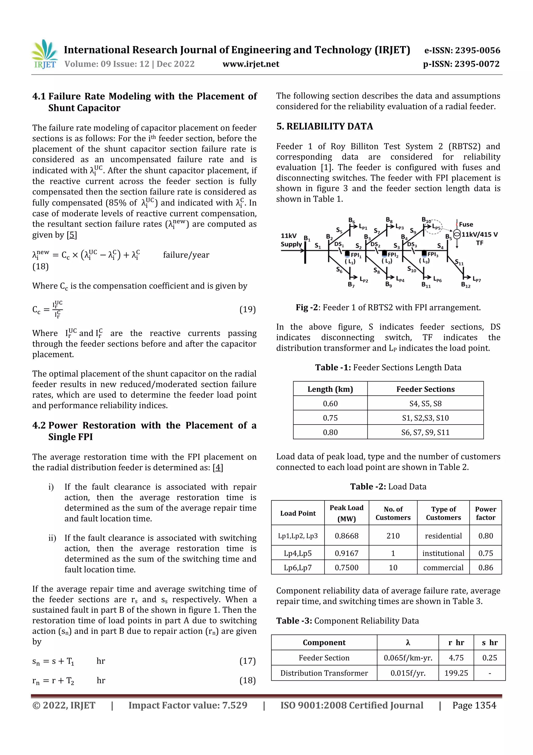 Reliability Evaluation of a Radial Feeder with the Placement of Both Shunt Capacitors and a ...