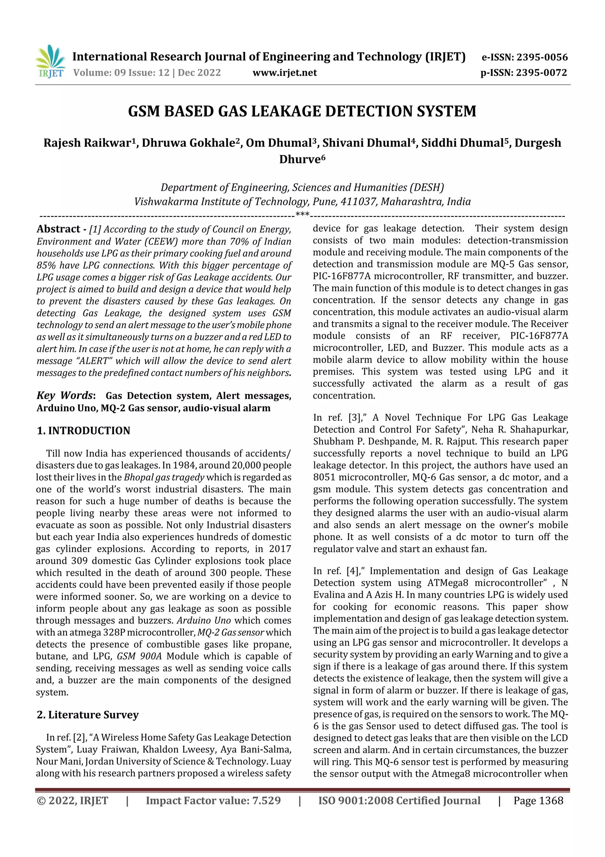 GSM BASED GAS LEAKAGE DETECTION SYSTEM | PDF