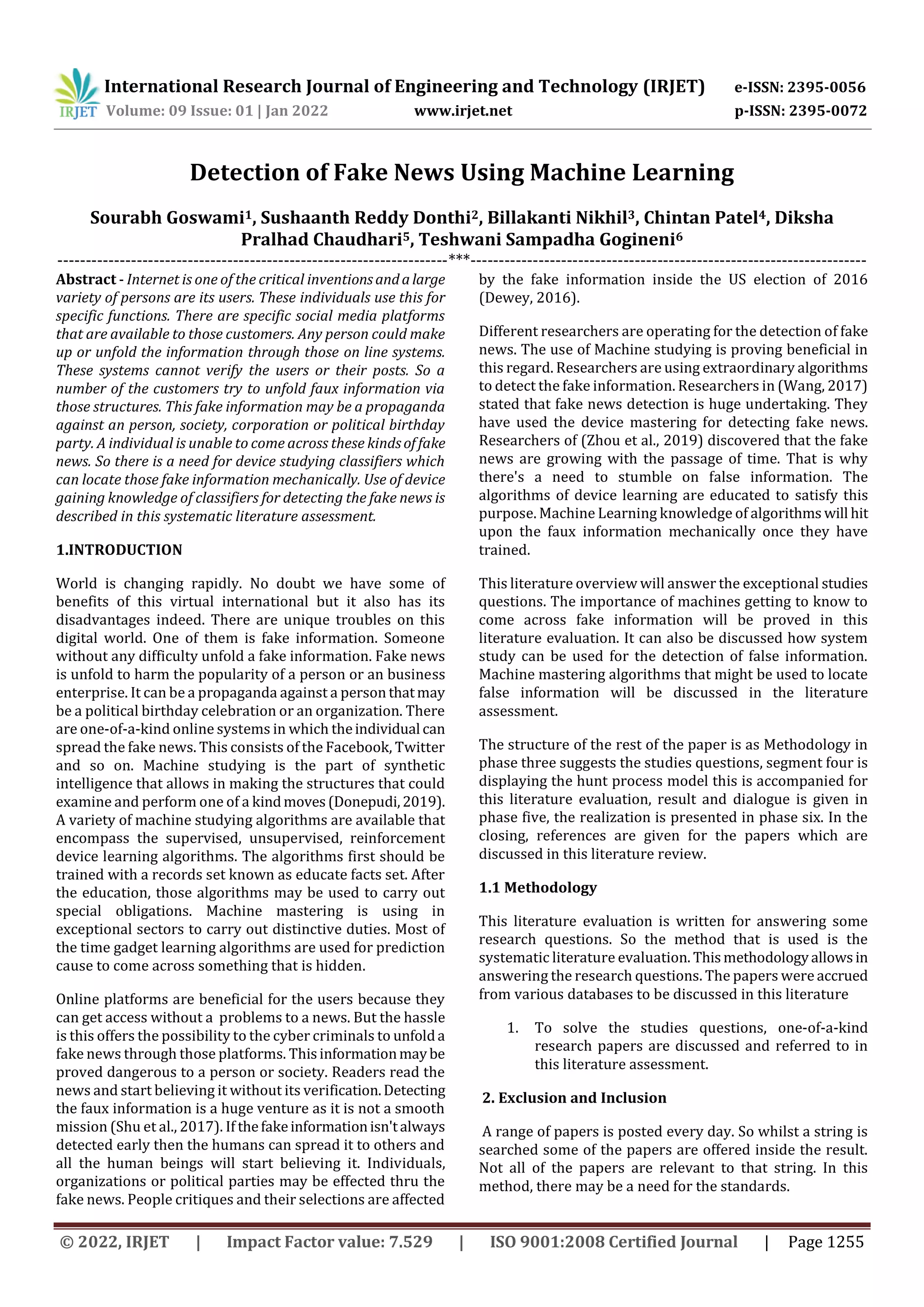 Detection of Fake News Using Machine Learning | PDF