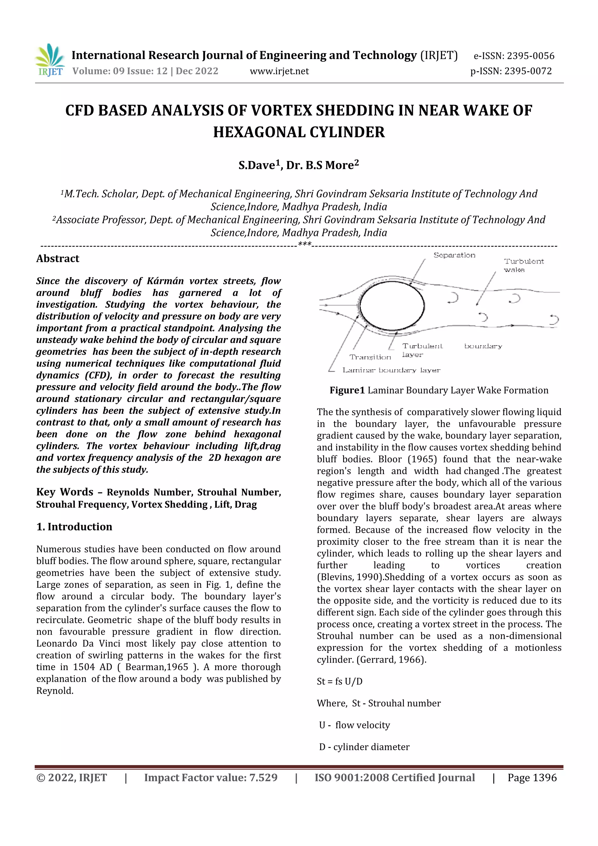 CFD BASED ANALYSIS OF VORTEX SHEDDING IN NEAR WAKE OF HEXAGONAL ...