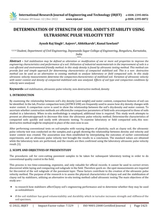 DETERMINATION OF STRENGTH OF SOIL ANDIT’S STABILITY USING ULTRASONIC ...