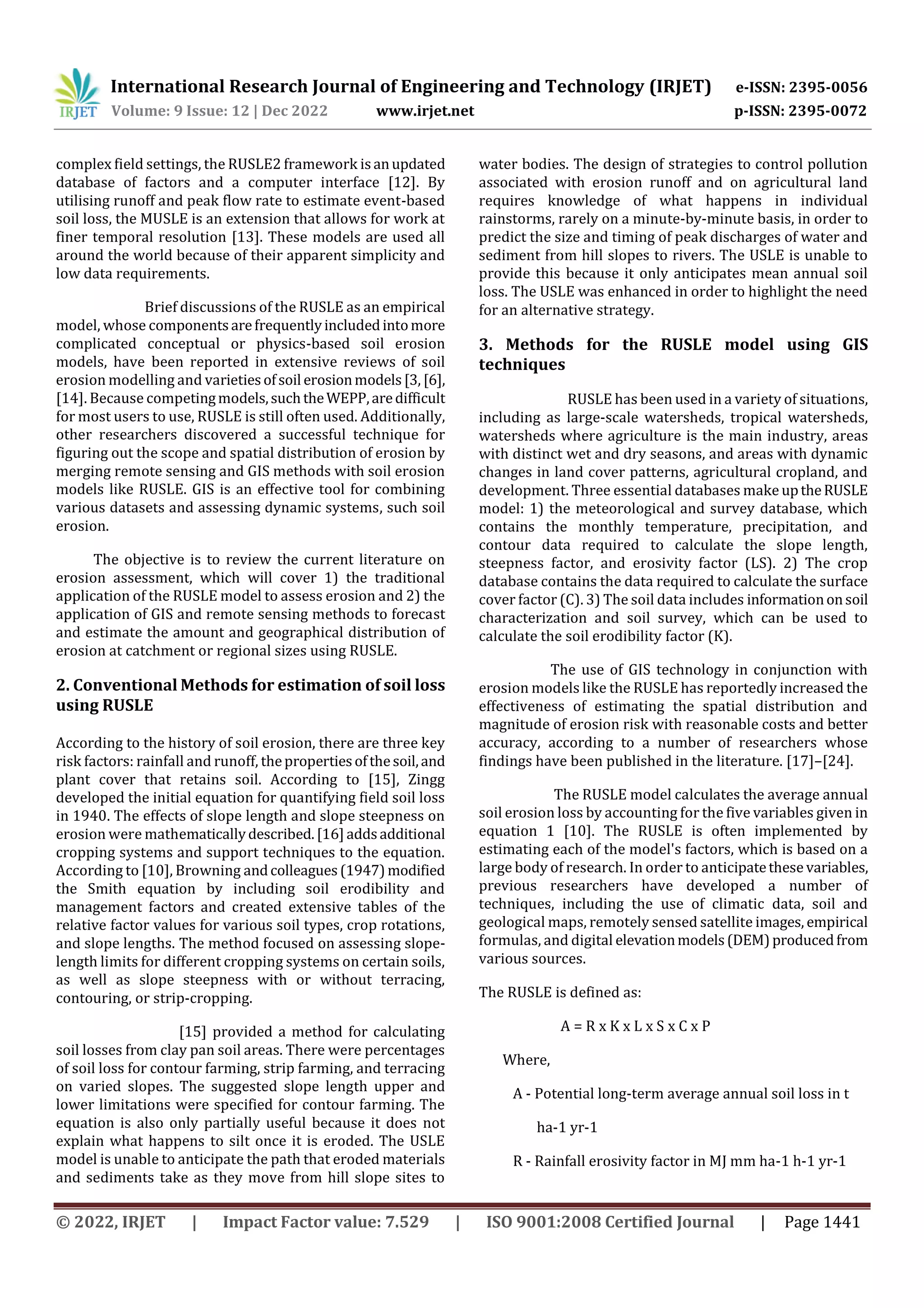 A review of the Application of the Revised Universal Soil Loss Equation for estimation of annual ...