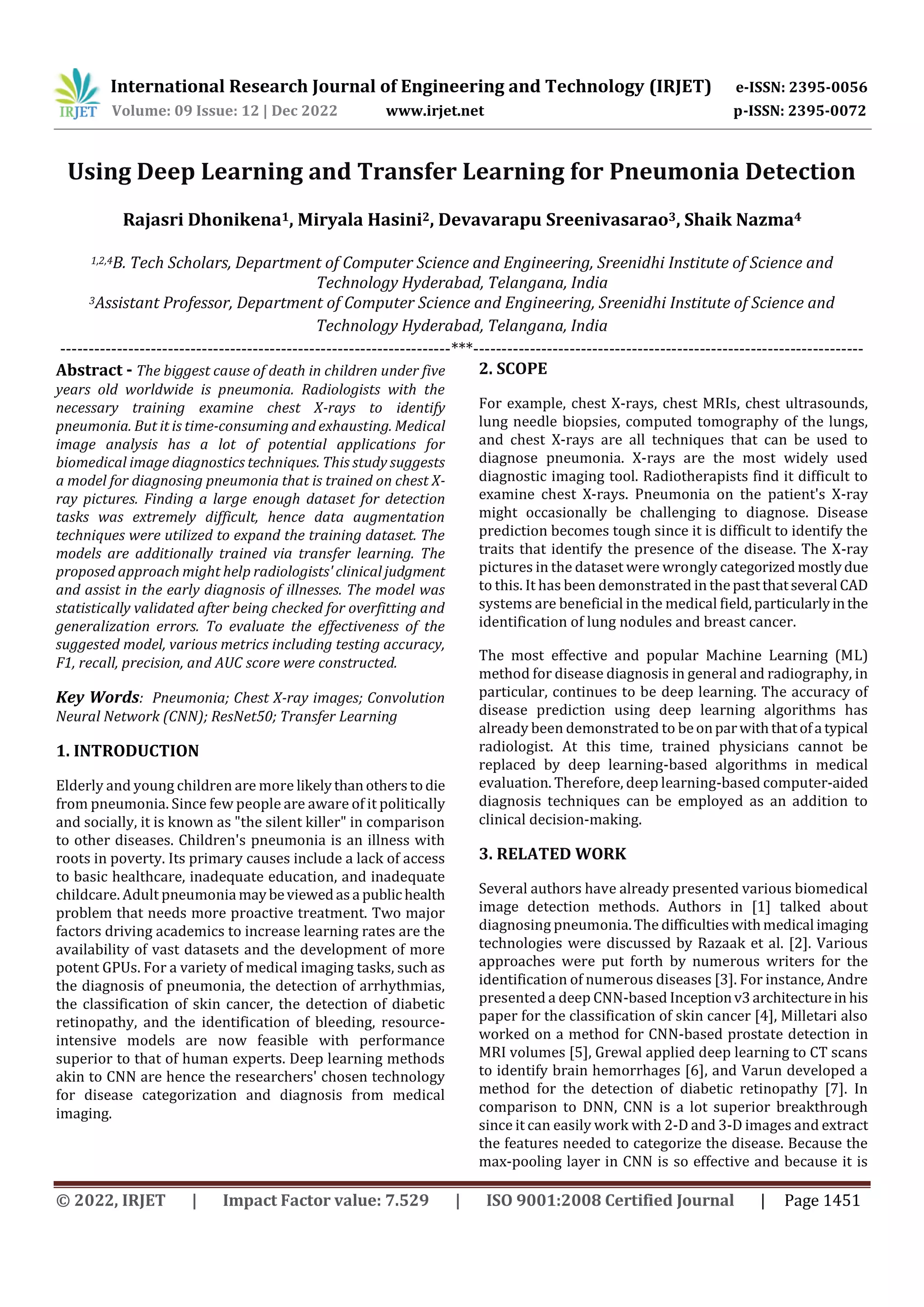 Using Deep Learning And Transfer Learning For Pneumonia Detection Pdf
