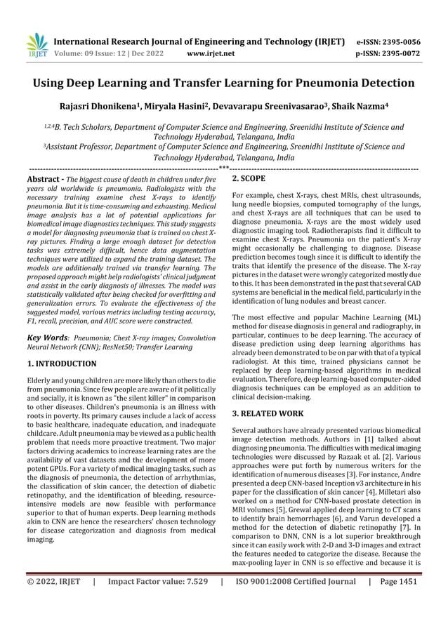 Using Deep Learning and Transfer Learning for Pneumonia Detection | PDF