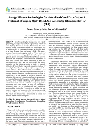 Energy Efficient Technologies for Virtualized Cloud Data Center: A Systematic Mapping Study (SMS ...