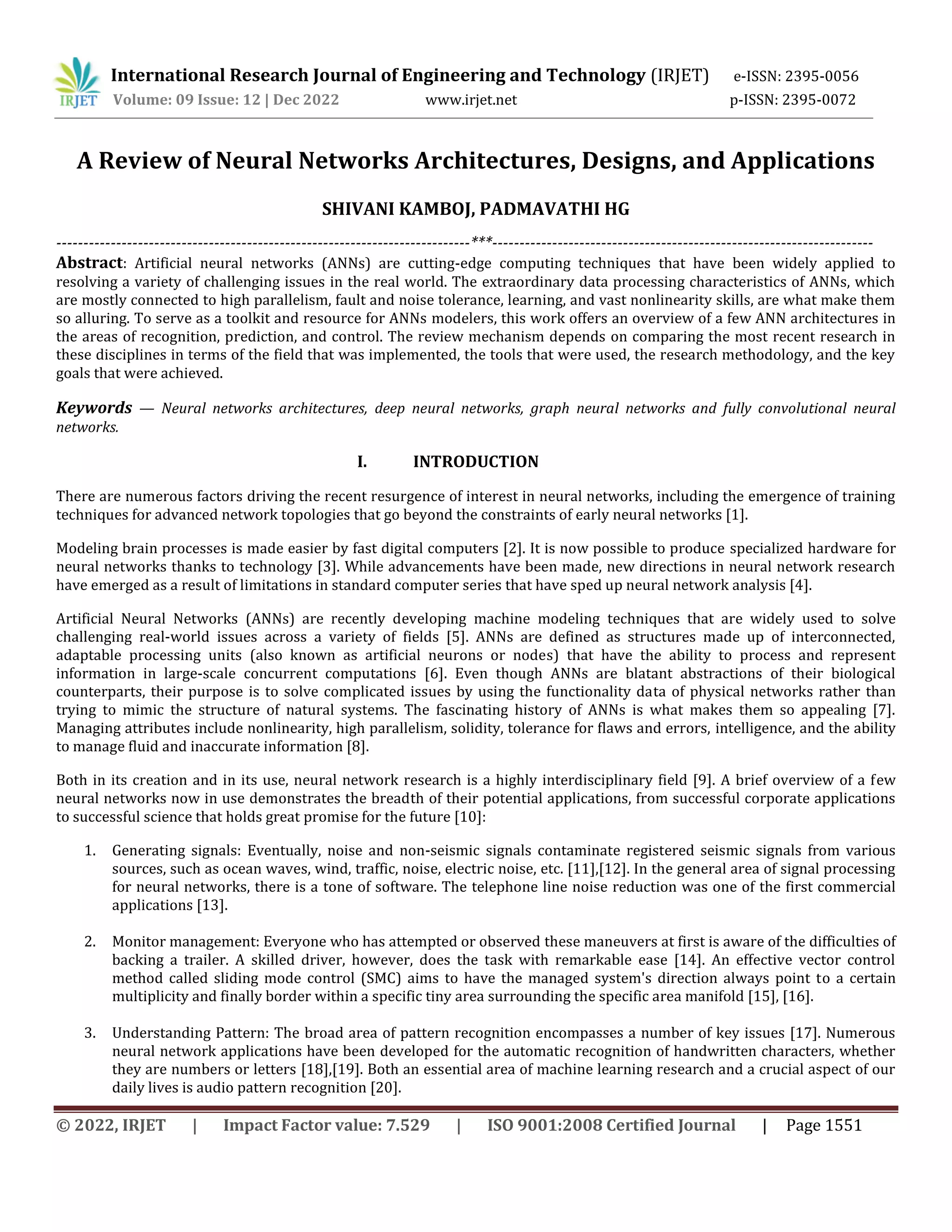 A Review Of Neural Networks Architectures Designs And Applications Pdf