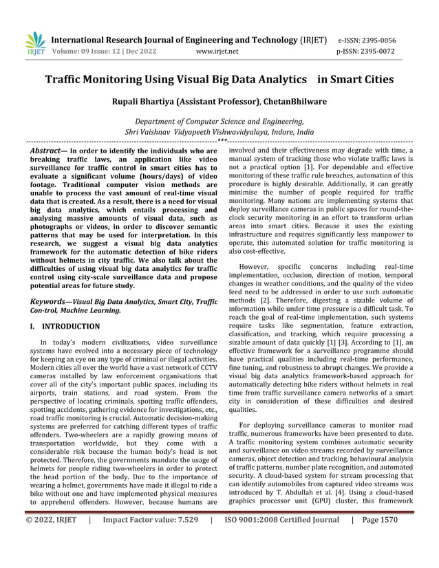 Traffic Monitoring Using Visual Big Data Analytics in Smart Cities | PDF