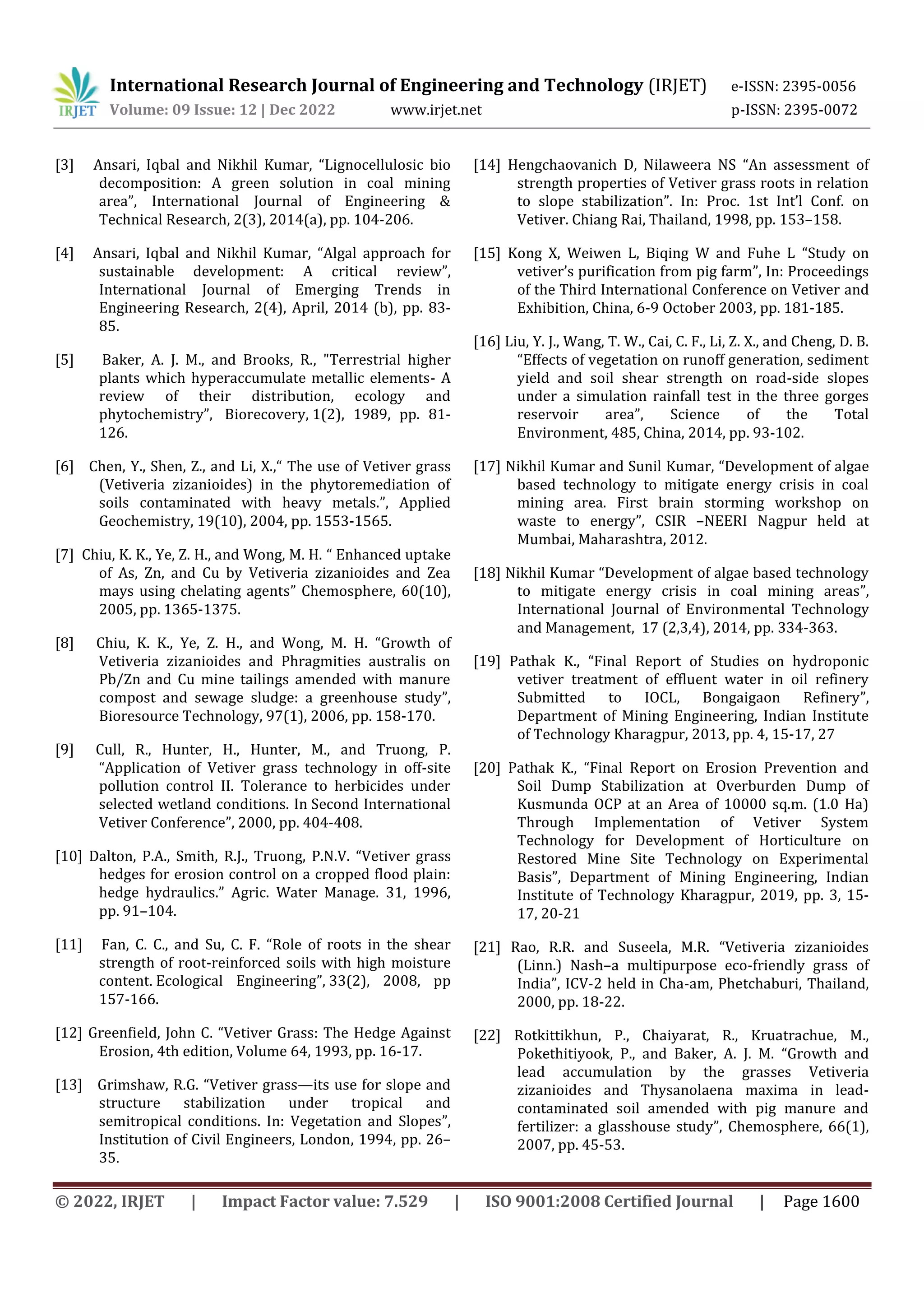 Application of Vetiver Grass Technology for Dump slope stabilization and Effluent Treatment ...
