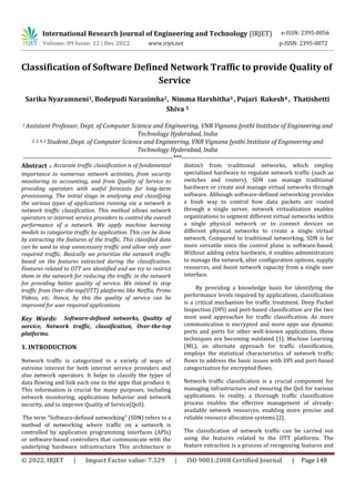 Classification of Software Defined Network Traffic to provide Quality of Service | PDF