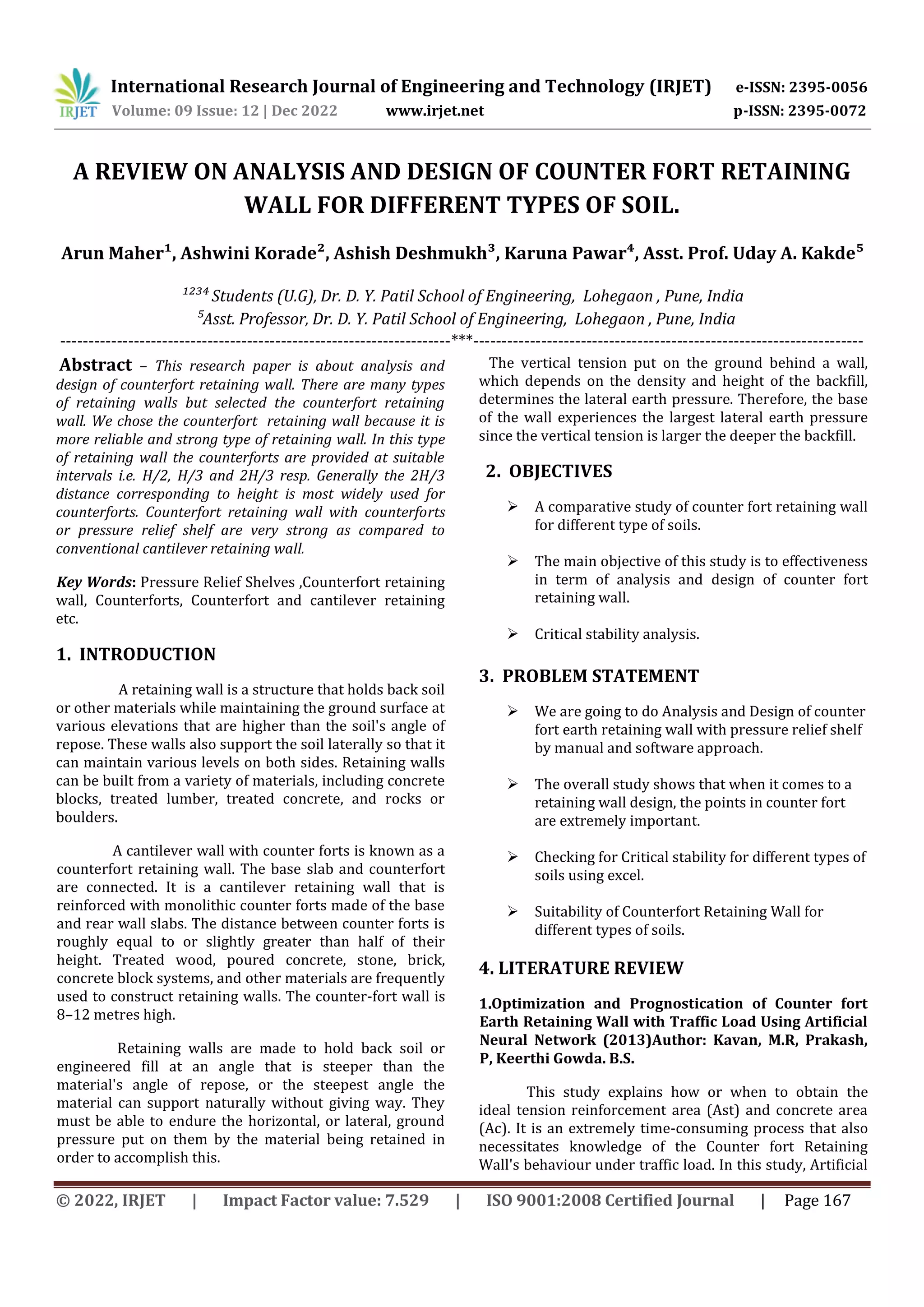 A REVIEW ON ANALYSIS AND DESIGN OF COUNTER FORT RETAINING WALL FOR ...