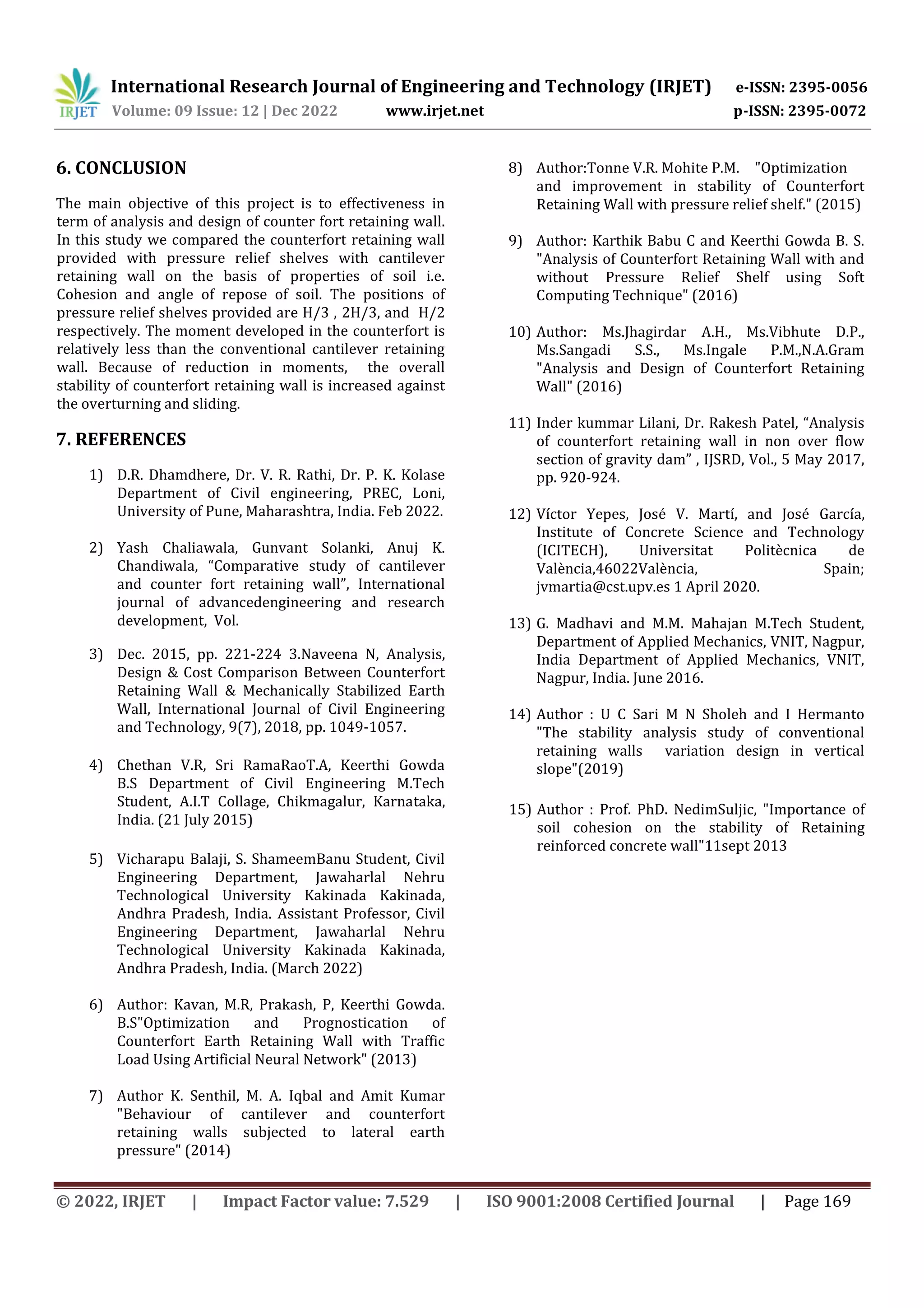 A REVIEW ON ANALYSIS AND DESIGN OF COUNTER FORT RETAINING WALL FOR DIFFERENT TYPES OF SOIL | PDF
