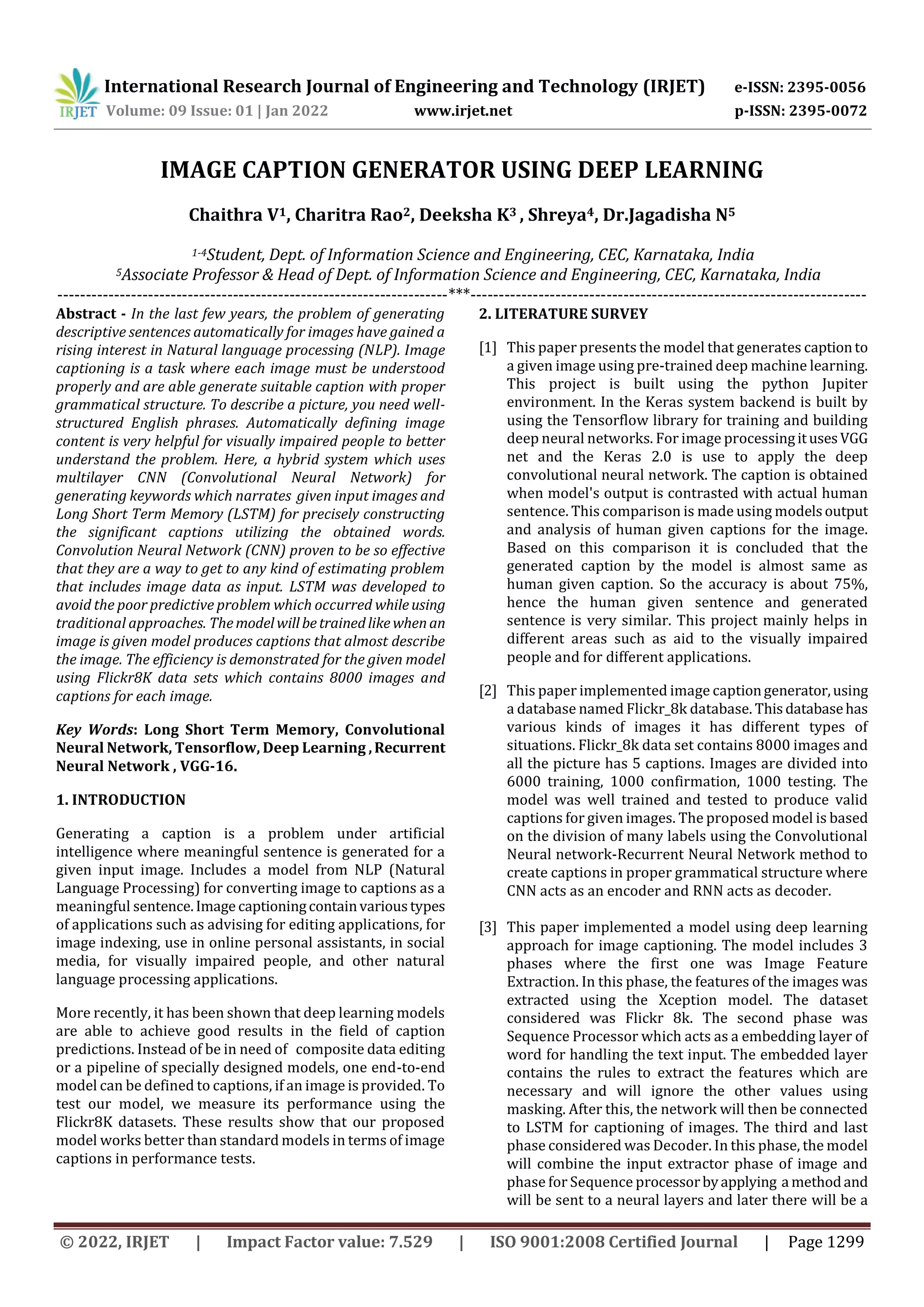 IMAGE CAPTION GENERATOR USING DEEP LEARNING | PDF