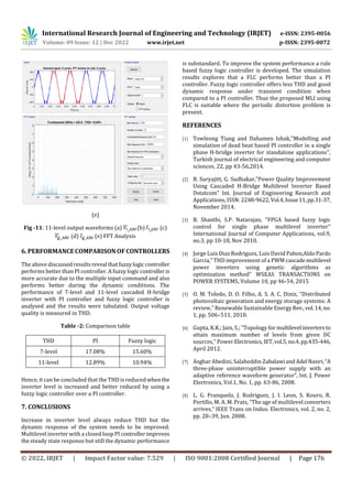 Comparison of Cascaded H-Bridge Multilevel Inverter connected to grid using PI and fuzzy logic ...