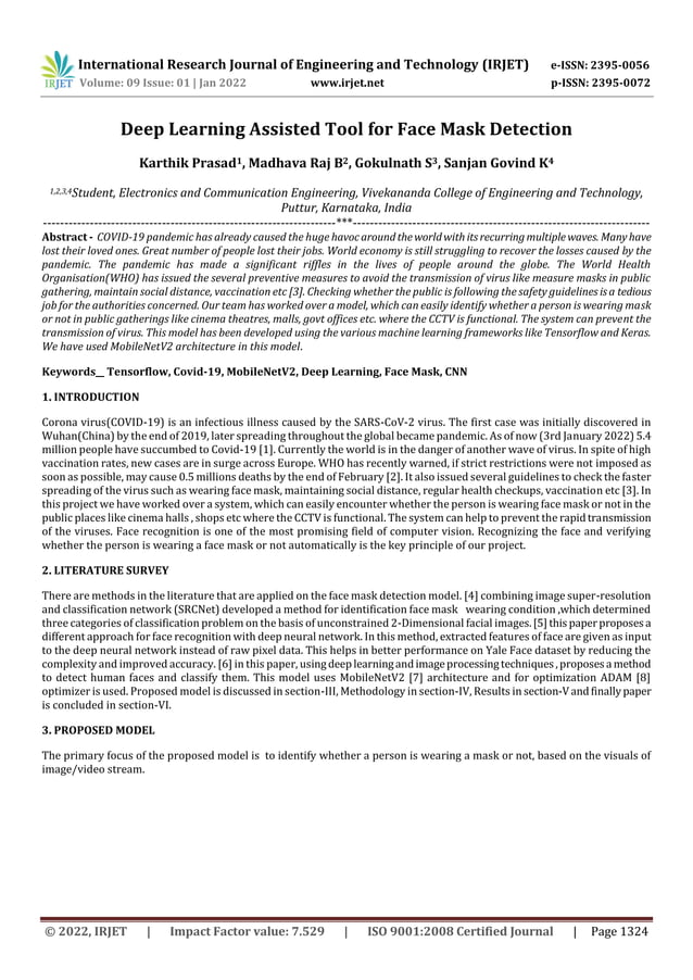 Deep Learning Assisted Tool for Face Mask Detection | PDF