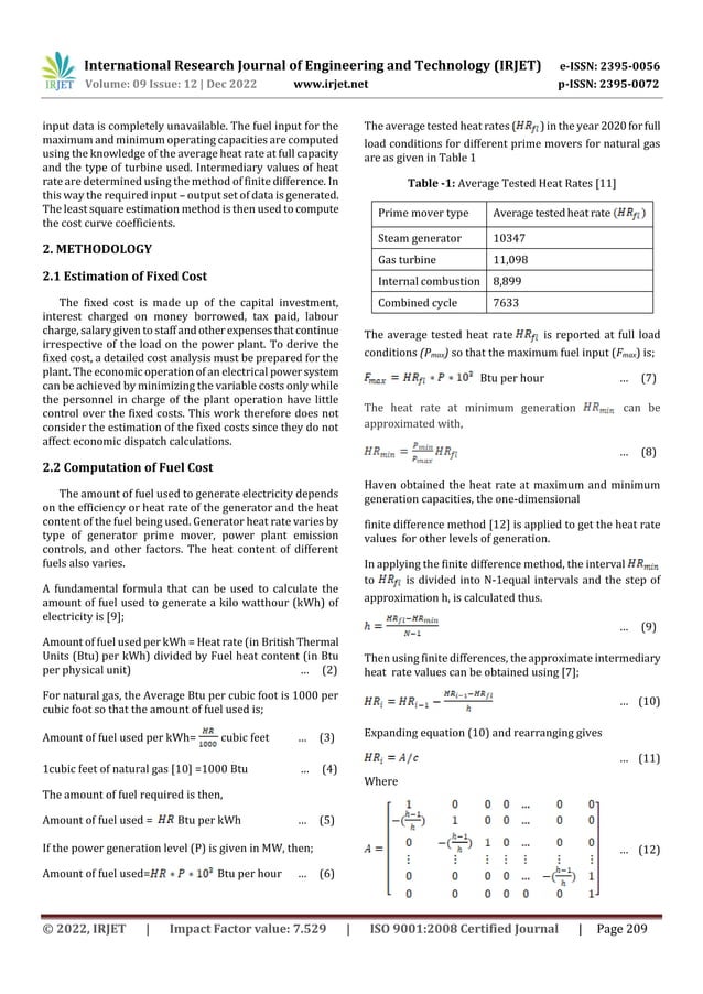 Estimating Quadratic Cost Curve Coefficients of Thermal Power Plant Without Using Fuel Input ...