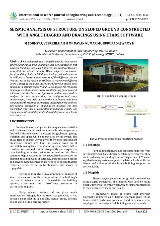 SEISMIC ANALYSIS OF STRUCTURE ON SLOPED GROUND CONSTRUCTED WITH ANGLE DIAGRID AND BRACINGS USING ...