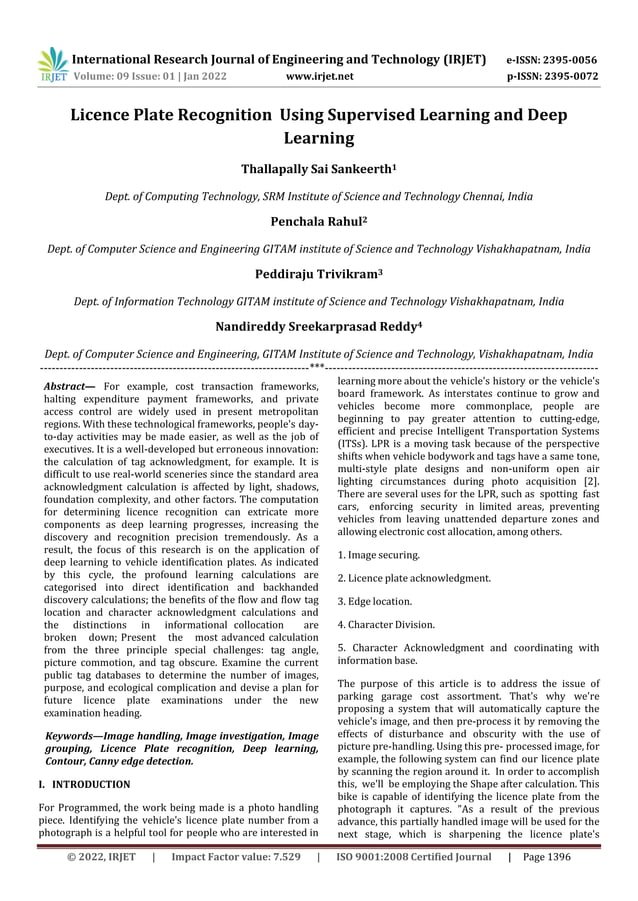 Licence Plate Recognition Using Supervised Learning and Deep Learning | PDF