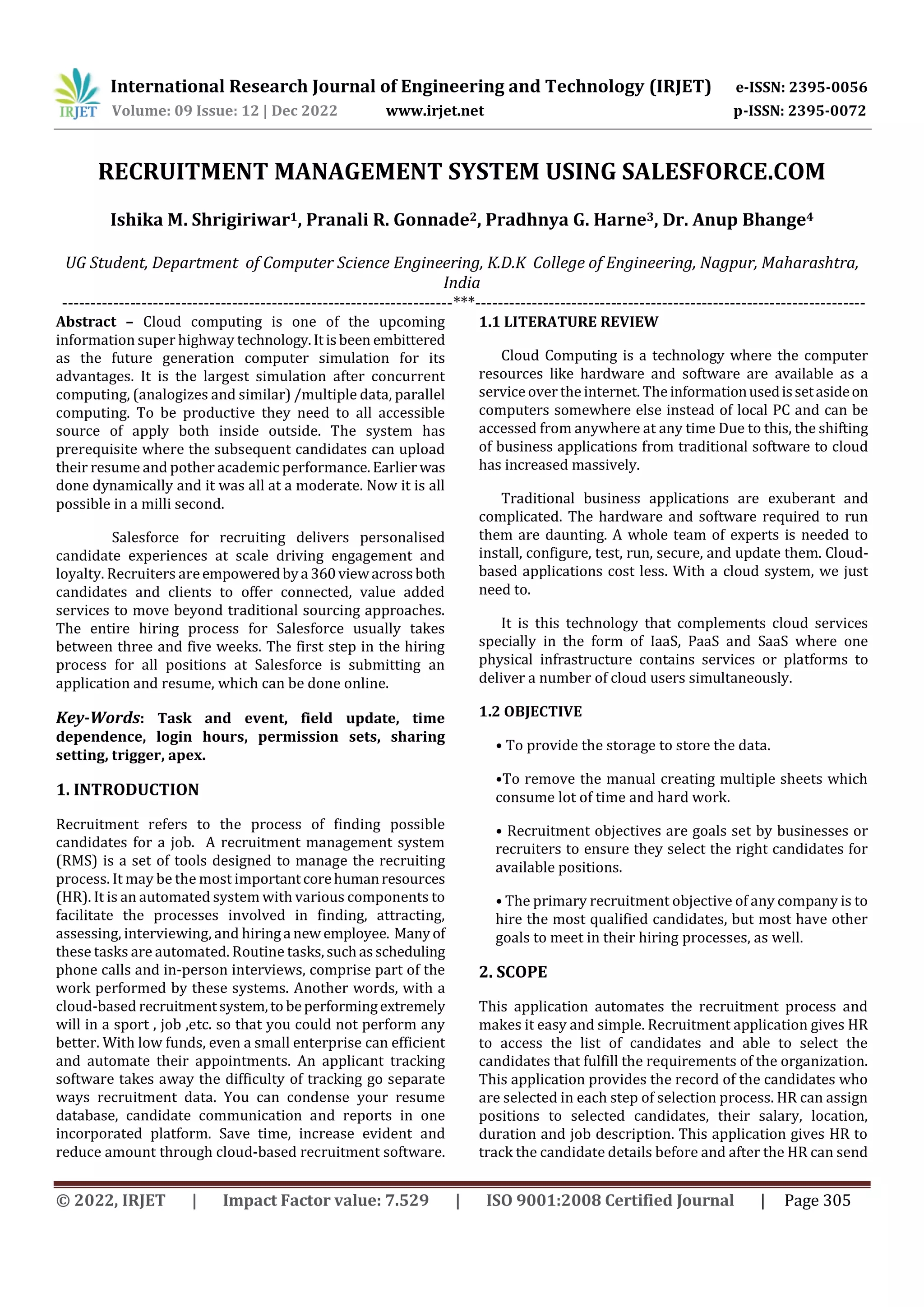 RECRUITMENT MANAGEMENT SYSTEM USING SALESFORCE.COM