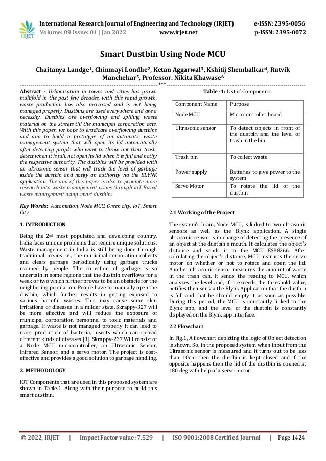 Smart Dustbin Using Node MCU | PDF