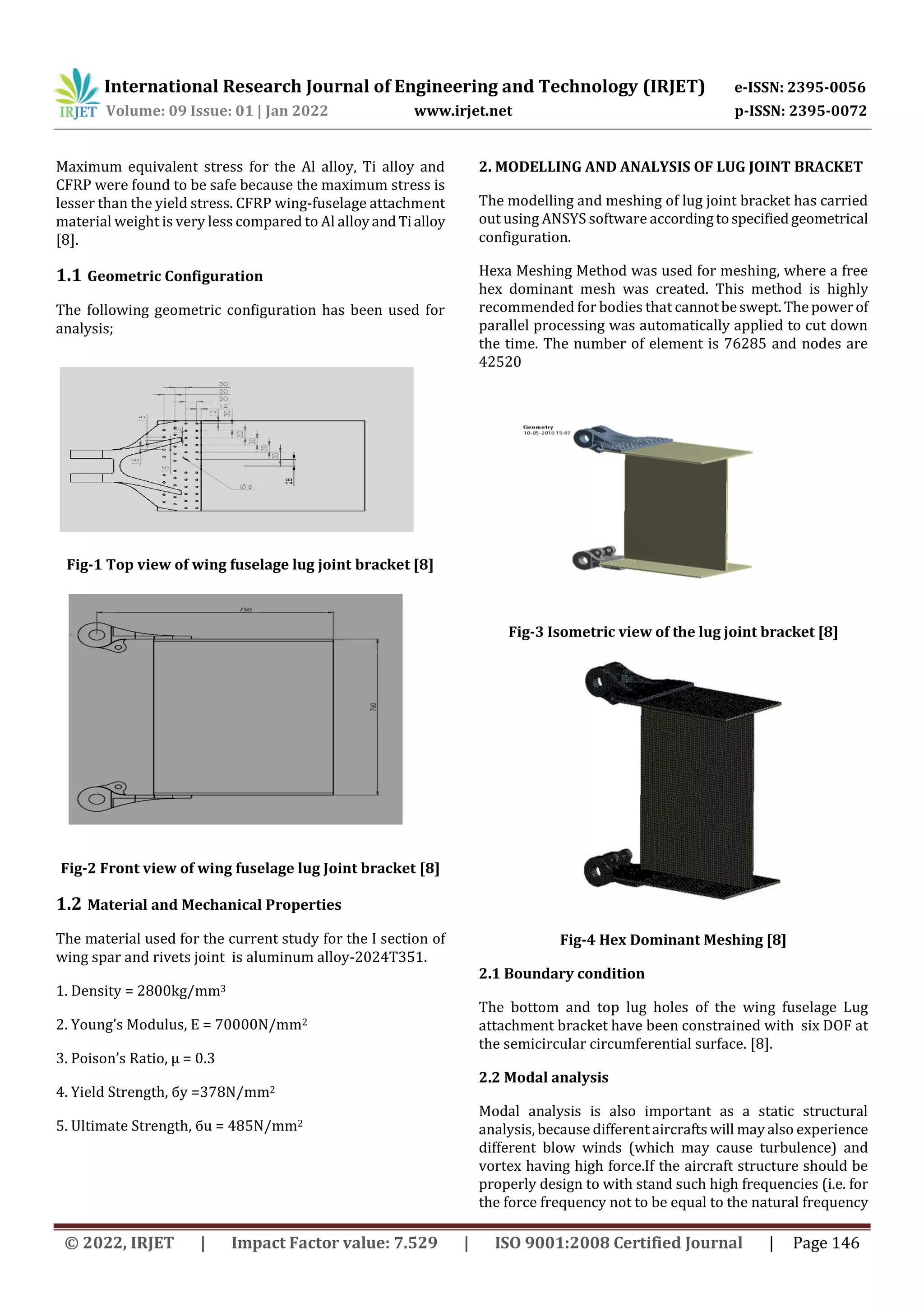 Modal, Fatigue and Fracture Analysis of Wing Fuselage Lug Joint Bracket ...