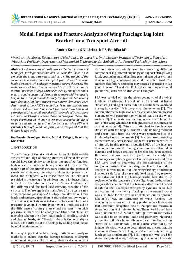 Modal, Fatigue and Fracture Analysis of Wing Fuselage Lug Joint Bracket ...