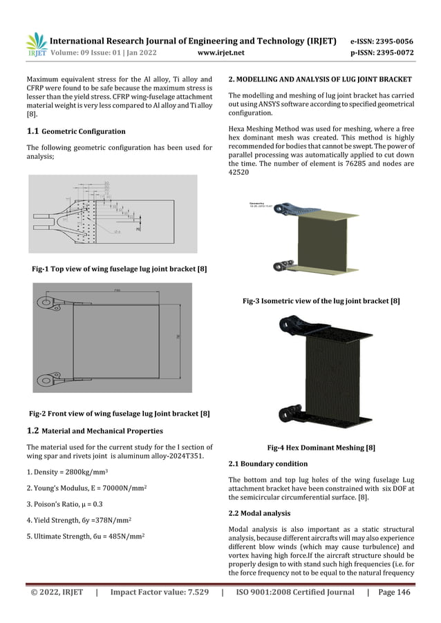 Modal, Fatigue and Fracture Analysis of Wing Fuselage Lug Joint Bracket for a Transport Aircraft ...
