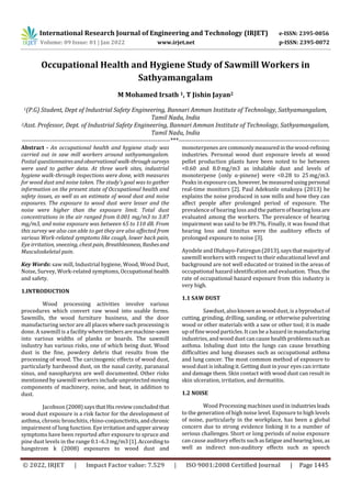 Occupational Health and Hygiene Study of Sawmill Workers in ...